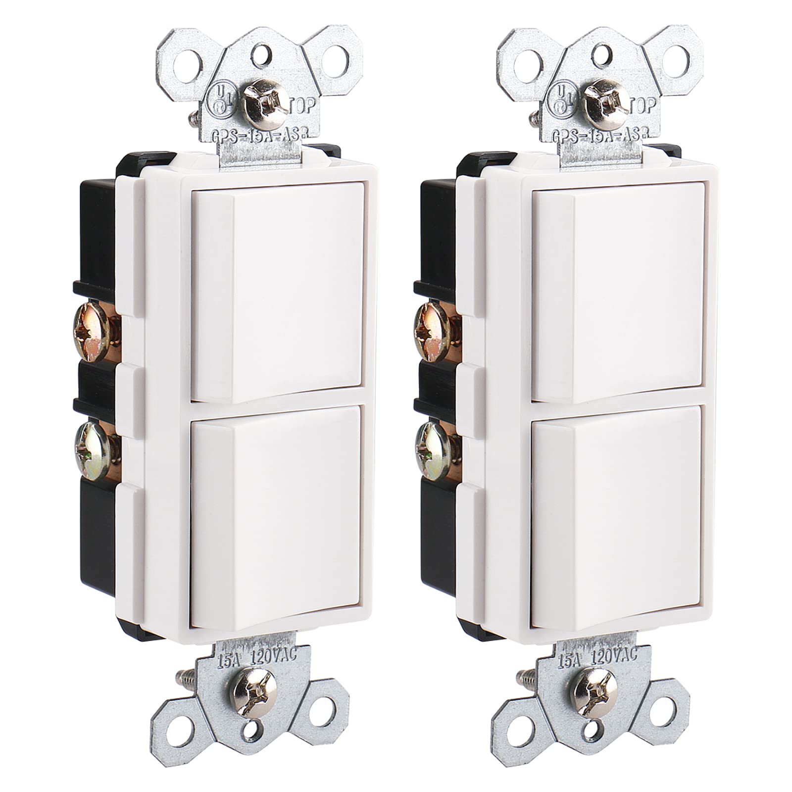 Duplex Rocker Combination Decorator Switch,120-277VAC 15A,Ground Termi ...